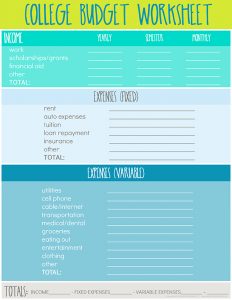 College Student Budgeting Worksheet | Free Printable