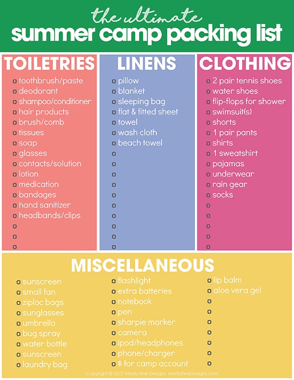 Summer Camp Packing List | Free Printable Packing List for Kids Summer Camp Packing List | Free Printable Packing List for Kids