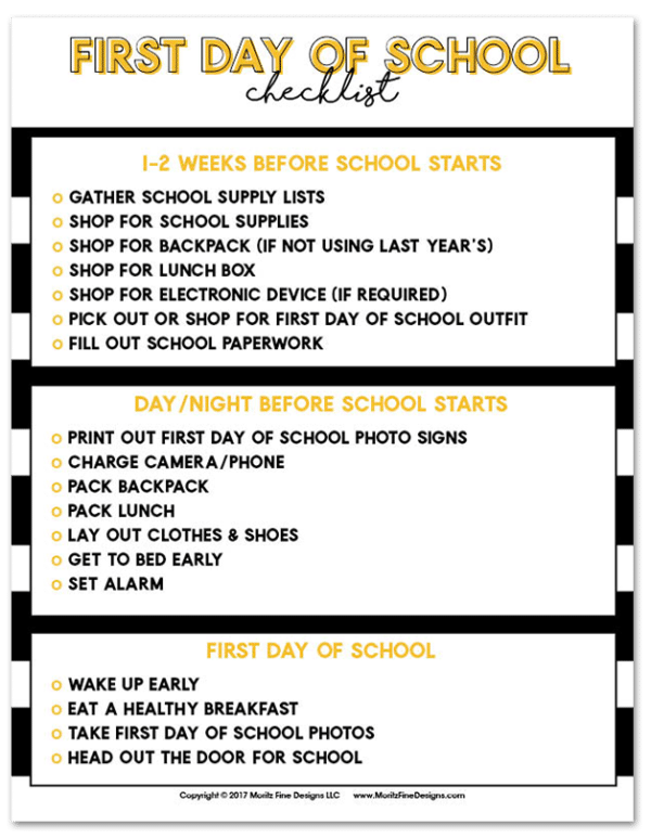 First Day of School Checklist | Free Printable Back to School Guide