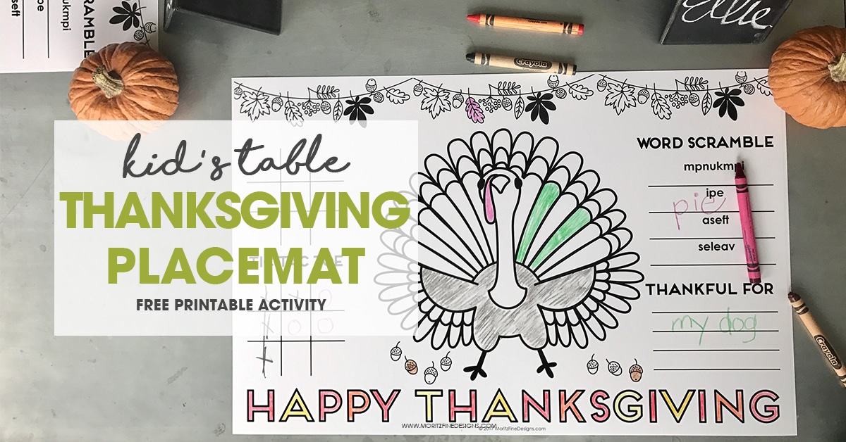 Thanksgiving Placemat for Kids | Free Printable DIY Activity Placemat