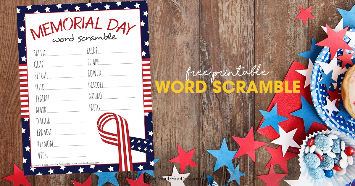 Free Printable Memorial Day Word Scramble for Kids
