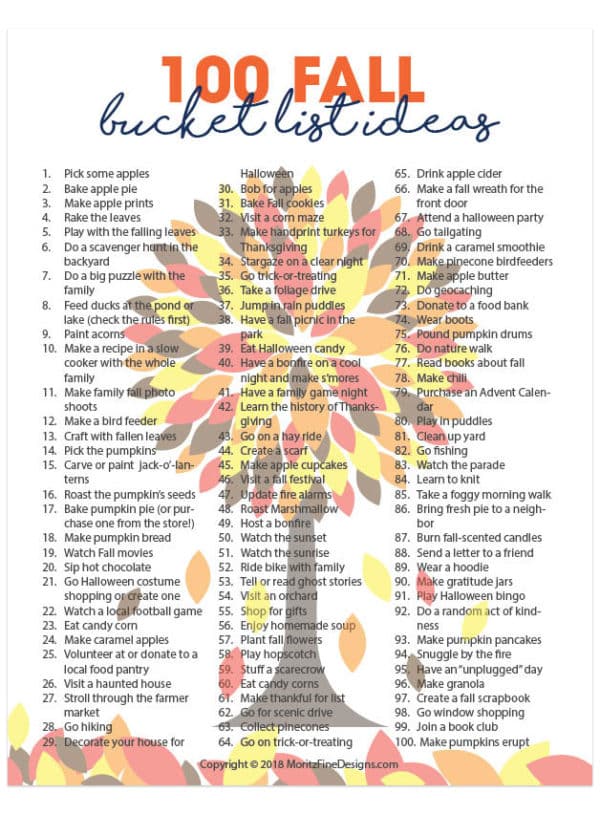 100 Family Friendly Fall Bucket List Ideas | Free Printable Download