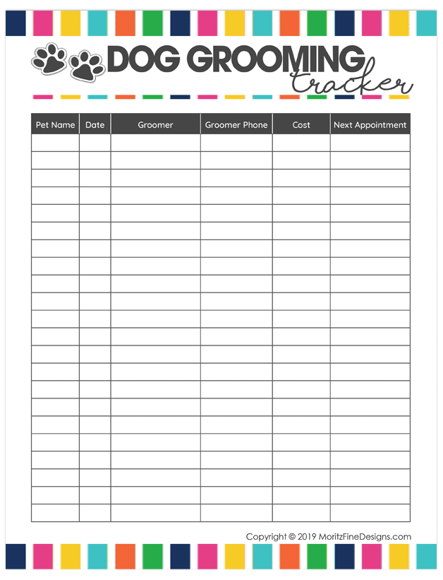 Printable Dog Grooming Tracker Free Printable Download