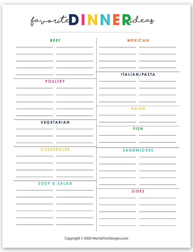 Favorite Dinner Ideas List Free Printable Download Favorite Dinner Ideas List Free Printable Download