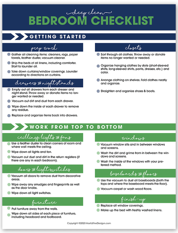Deep Clean Bedroom Checklist | Free Printable Download