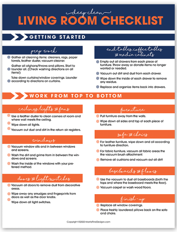 How to Deep Clean Your Living Room | Free Printable Checklist