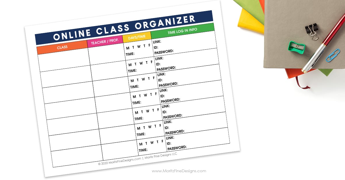 Virtual School Class Planner | Printable Online School Schedule