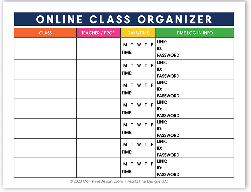 Virtual School Class Planner | Printable Online School Schedule Virtual School Class Planner | Printable Online School Schedule