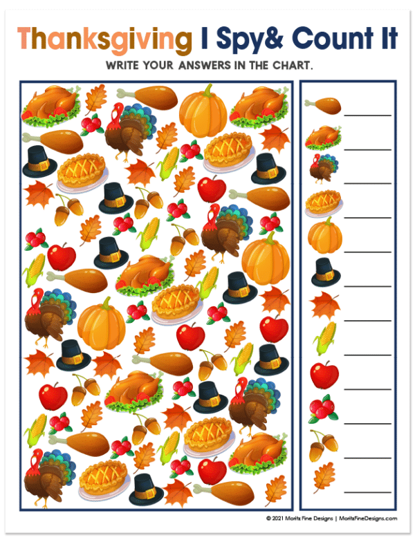 Thanksgiving I Spy & Count Game