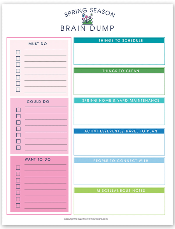Spring Season Brain Dump Worksheet (Free Printable)
