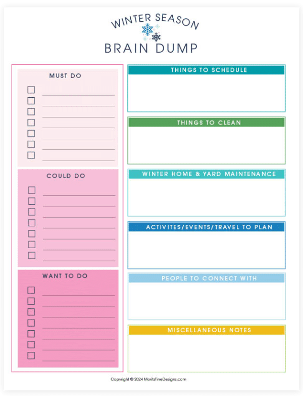 Winter Brain Dump Worksheet: Cozy Up and Declutter Your Mind!